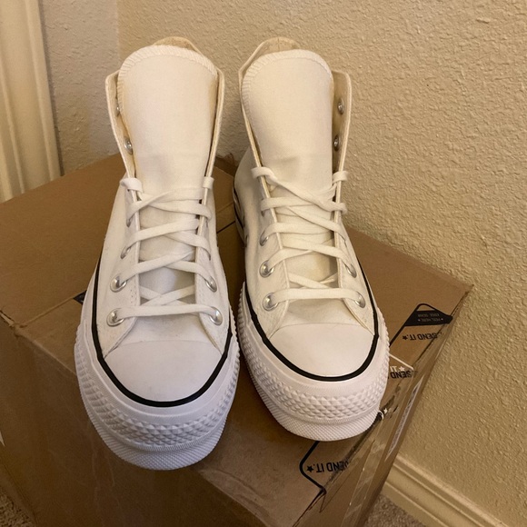 Converse | Shoes | Chuck Taylor All Star White Platform Canvas High Top ...